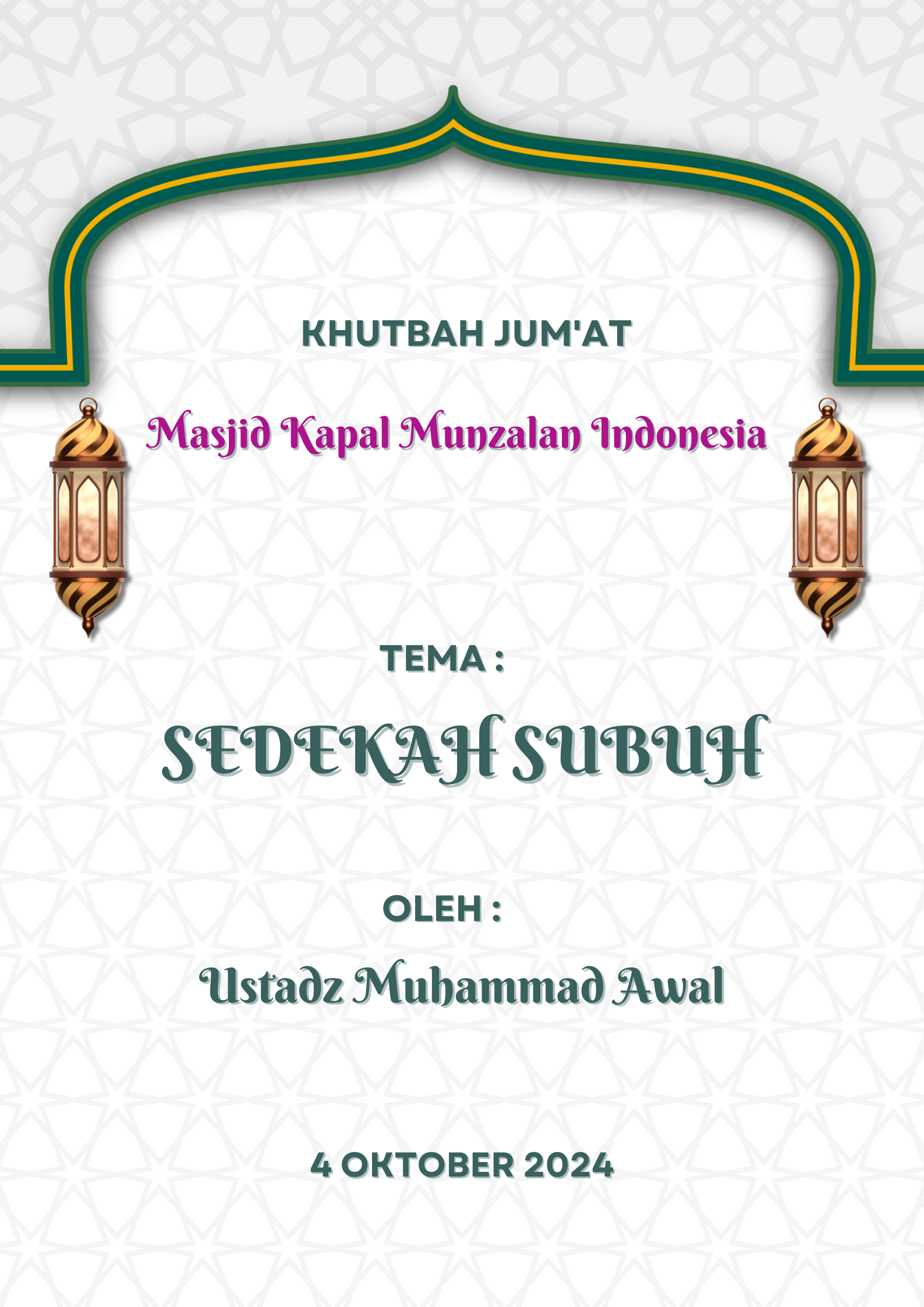 "Sedekah Subuh" (Teks Khutbah Jumat 4 Oktober 2024 oleh Ustadz Muhammad Awal)